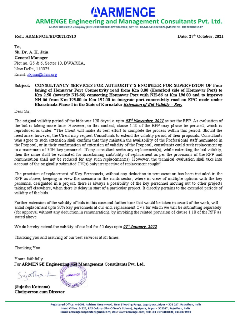 Bid Validity Extension Letter | PDF | Business