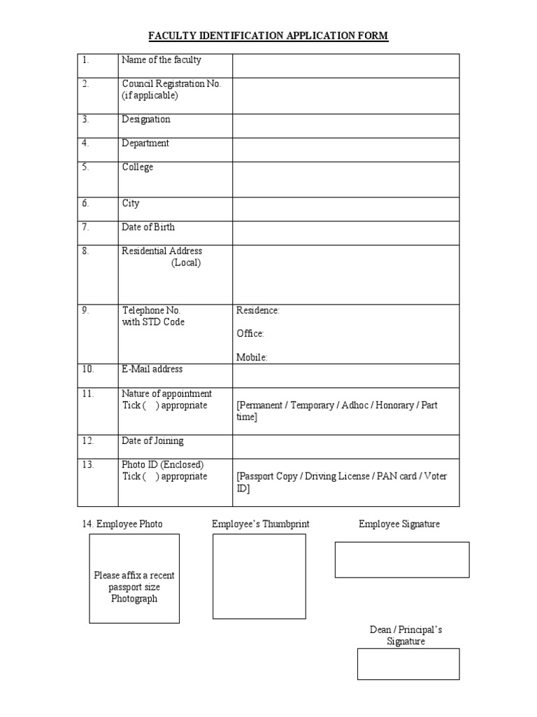 Faculty Identification Application Form | PDF