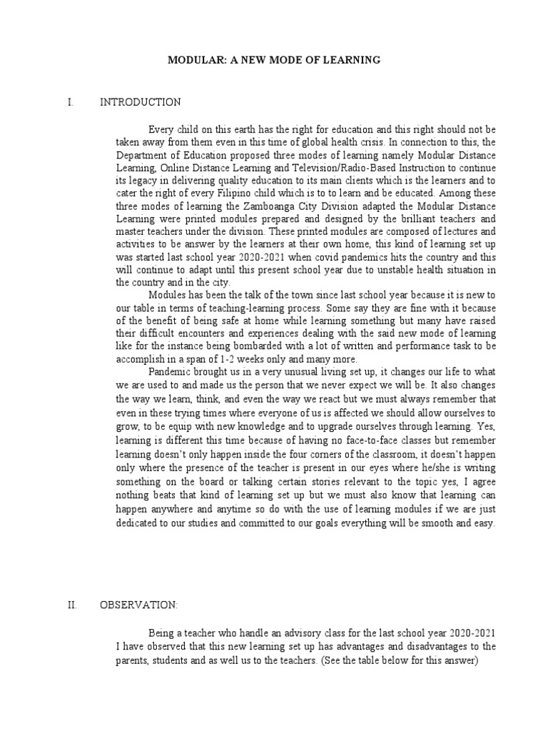 Modular: A New Mode of Learning | PDF | Learning | Teachers
