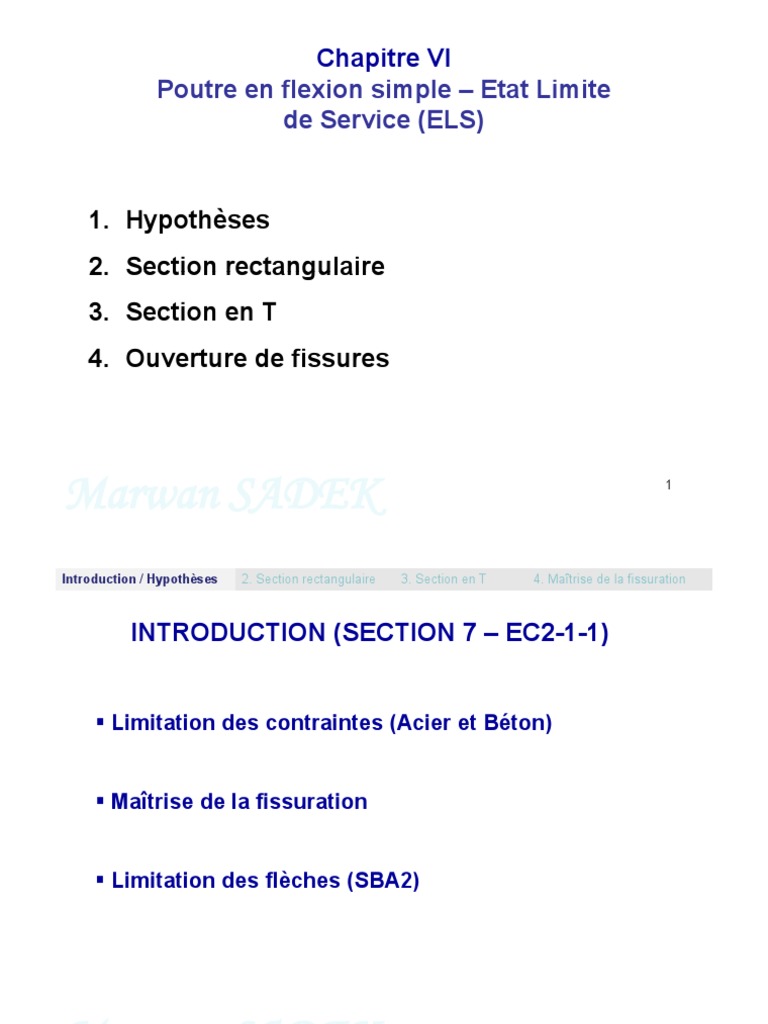 SBA1 - EC2 - Chap 6 - Flexion Simple ELS | Descargar gratis PDF | Béton armé | Flexion (matériau)