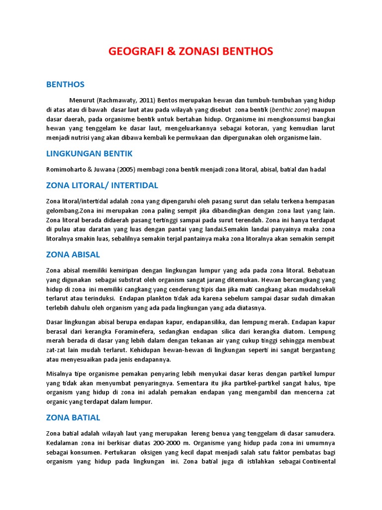 Zonasi dan Karakteristik Benthos Laut | PDF