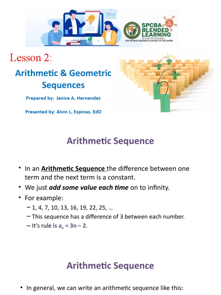 Lesson 2:: Arithmetic & Geometric Sequences | PDF | Arithmetic ...
