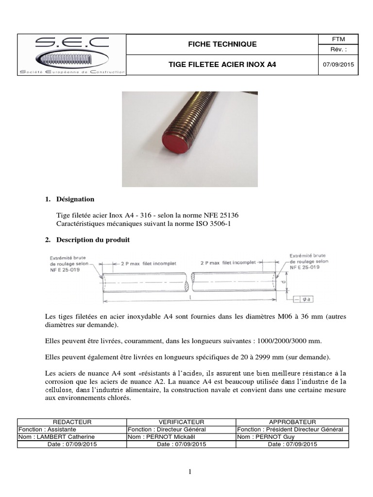FICHE TECHNIQUE Tige Filetée INOX A4 | PDF