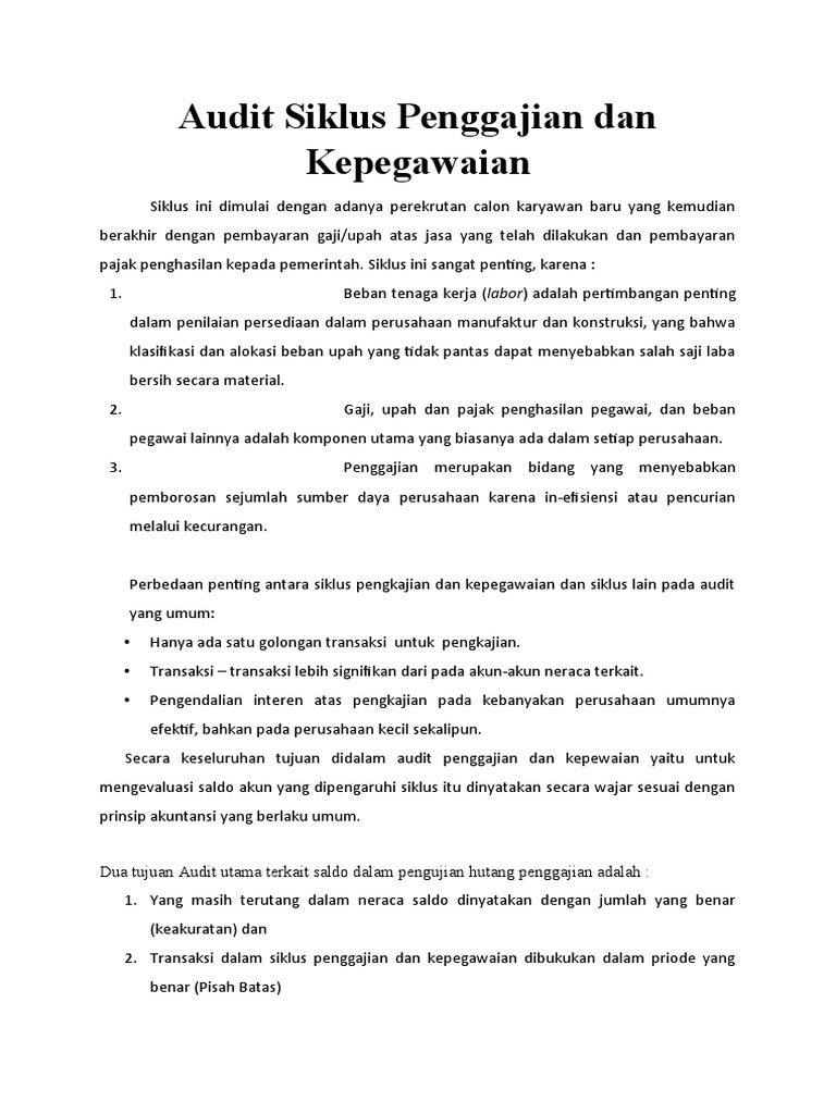 Resume Audit Siklus Penggajian Dan Kepegawaian | PDF | Pengelolaan Keuangan & Uang