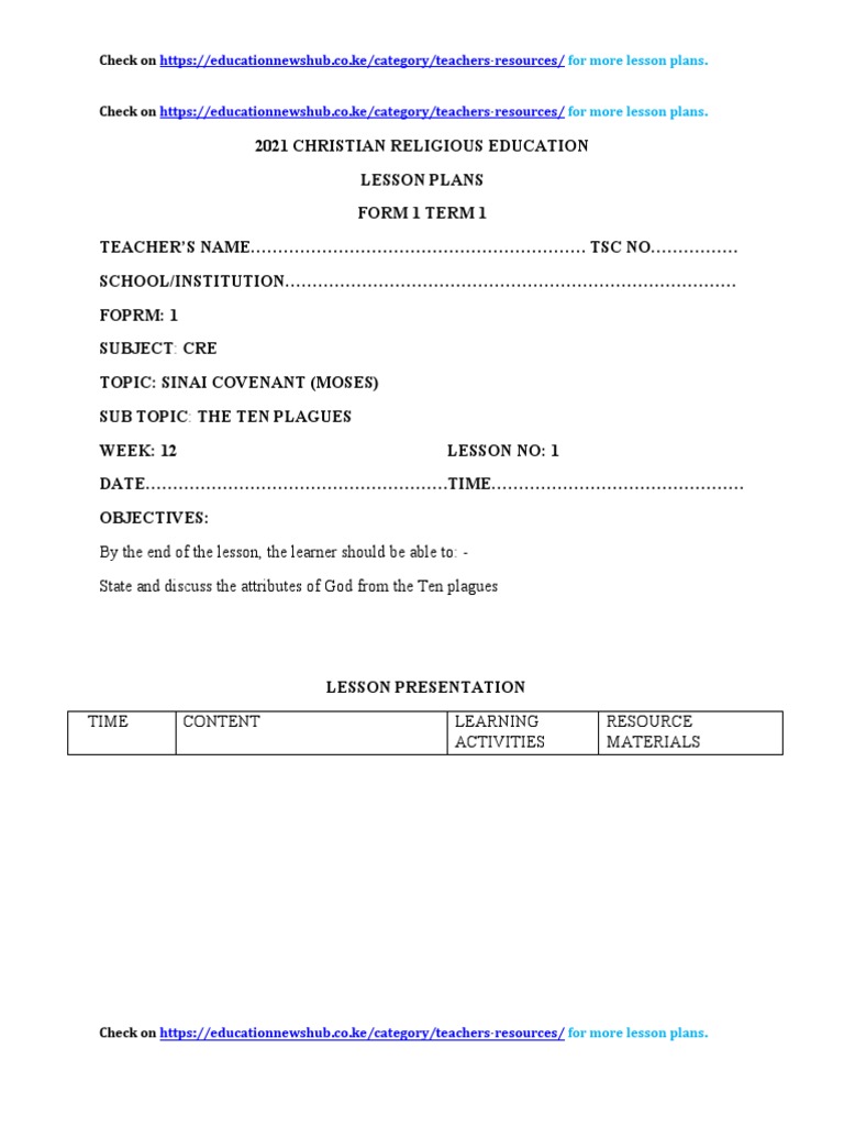Christian Religious Education Free Lesson Plans | PDF | Lesson Plan ...