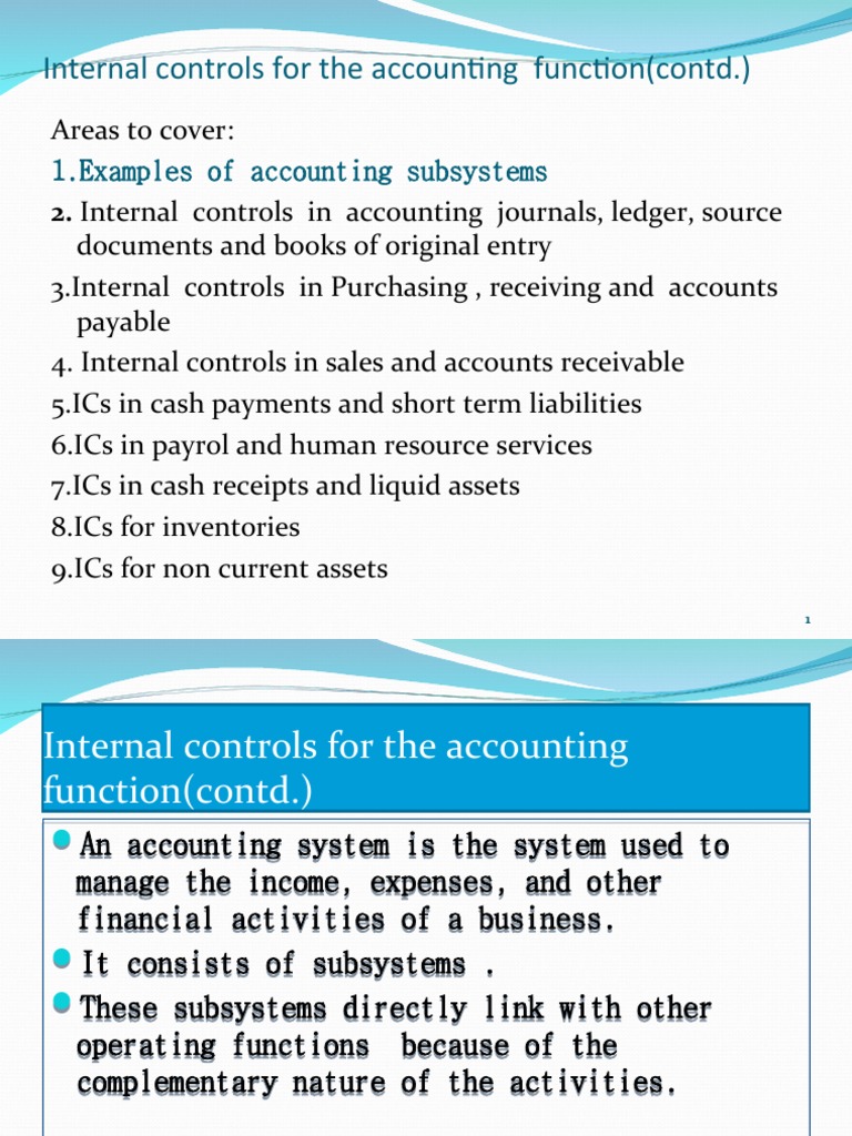 Internal Controls For The Accounting Function (Contd.) : 1.examples of ...