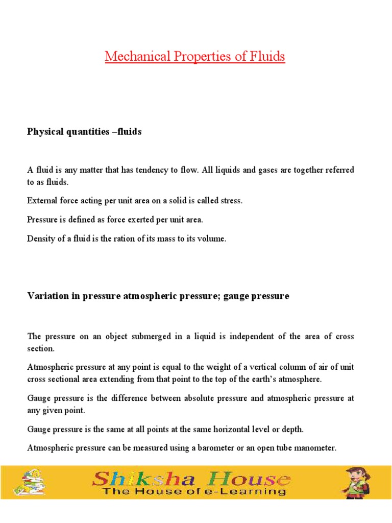 Mechanical Properties and Principles of Fluids: A Comprehensive Review ...