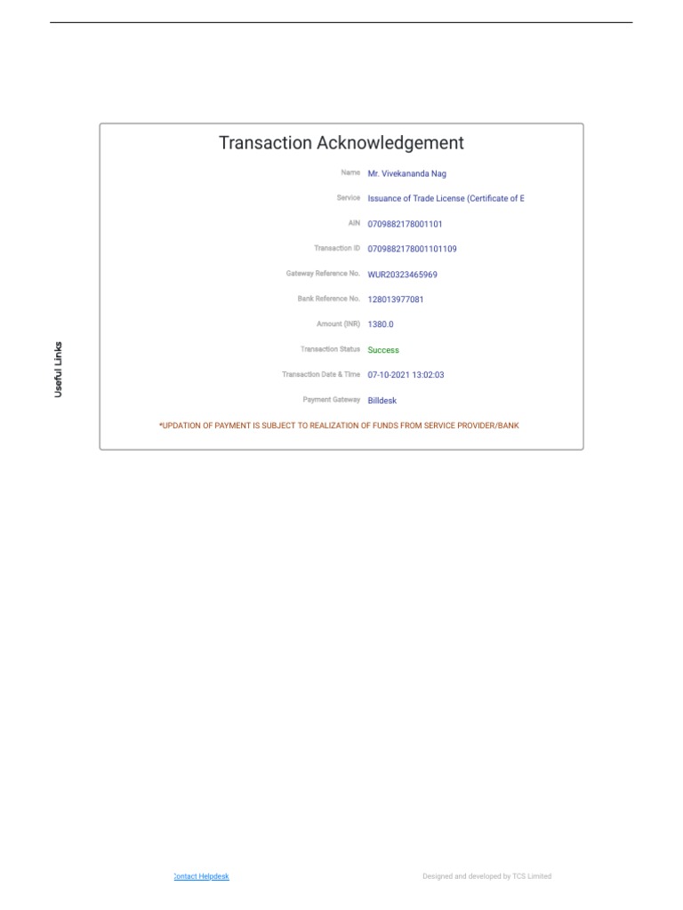 Successful Transaction Acknowledgement | PDF