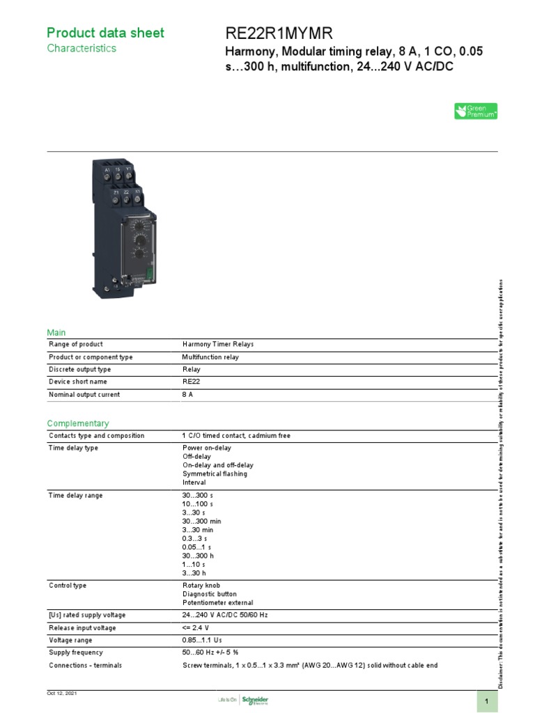 Harmony Timer Relays - RE22R1MYMR | PDF | Relay | Insulator (Electricity)