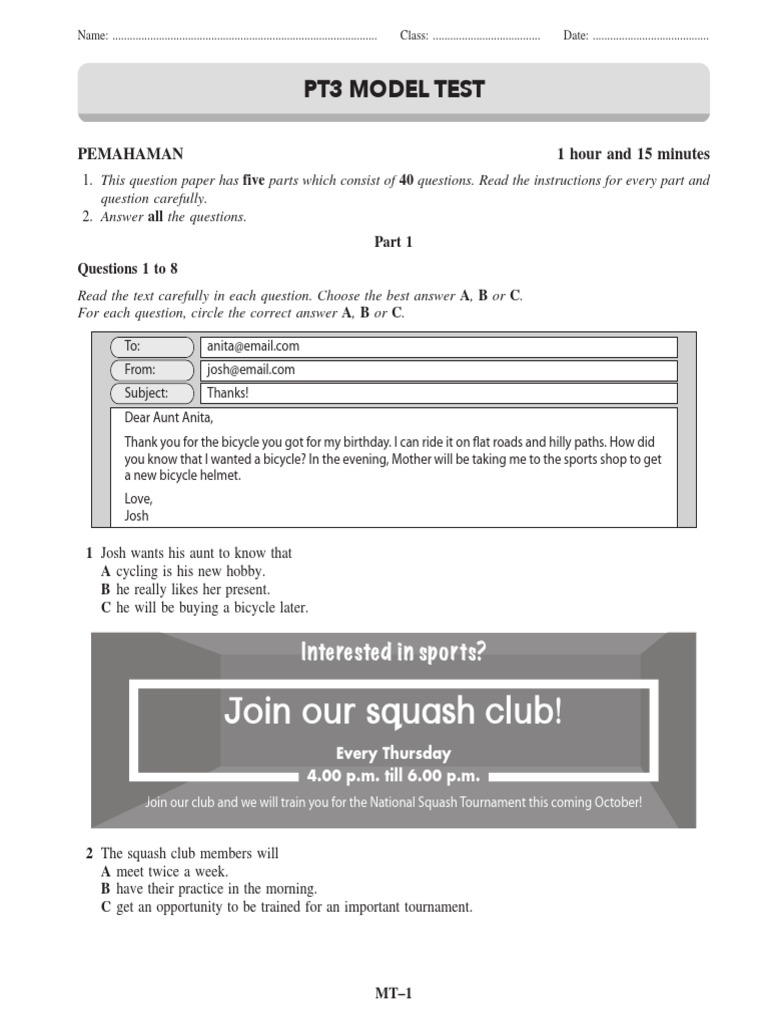 PT3 Model Test (Student's Copy) | PDF | Books