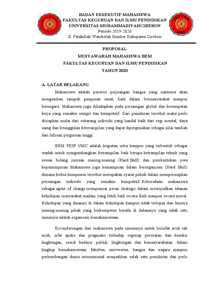 Proposal Musyawarah Mahasiswa BEM FKIP UMC | PDF | Karier ...