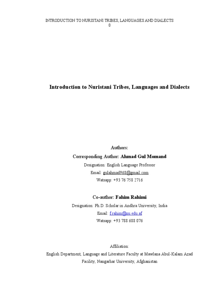 INTRODUCTION TO NURISTANI TRIBES, LANGUAGES AND DILECTS - Dotx | PDF ...