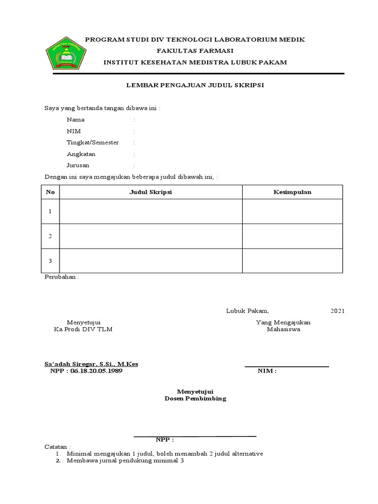 Lembar Pengajuan Judul Skripsi | PDF Lembar Pengajuan Judul Skripsi | PDF