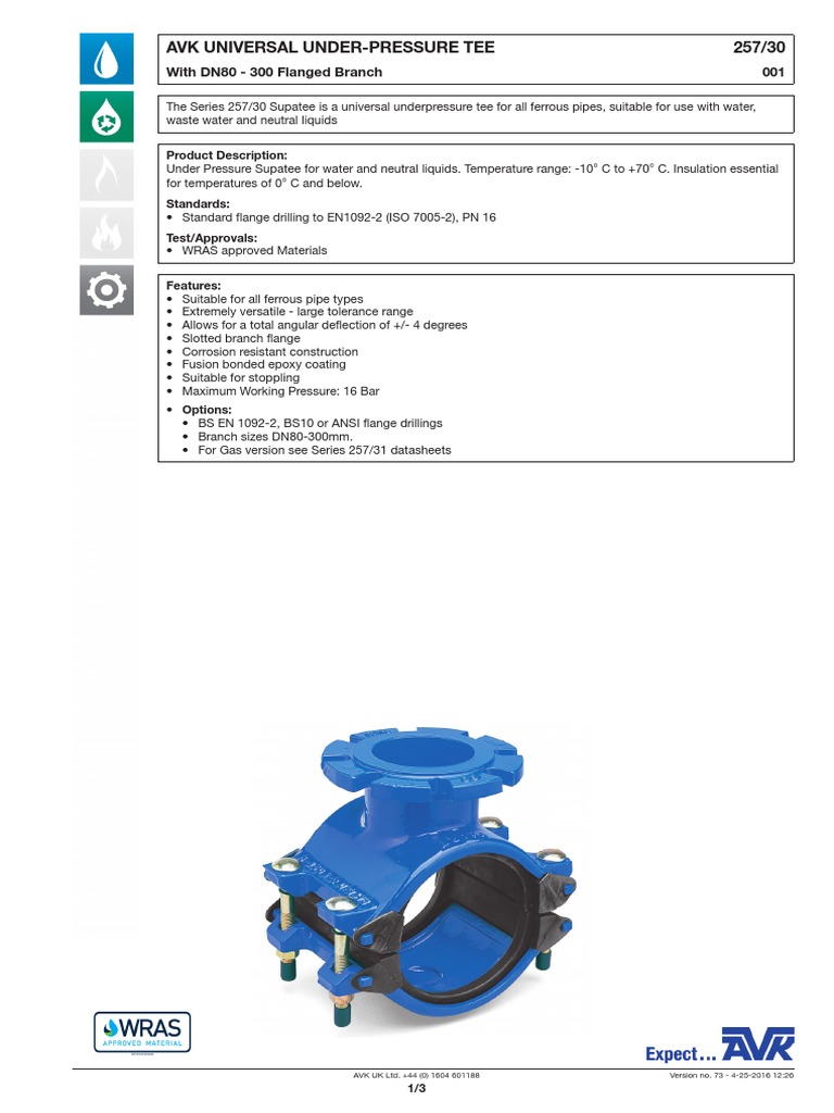 Avk Universal Under-Pressure Tee 257/30: With DN80 - 300 Flanged Branch ...