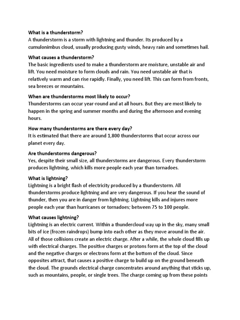 What Is A Thunderstorm (English Activity) | PDF
