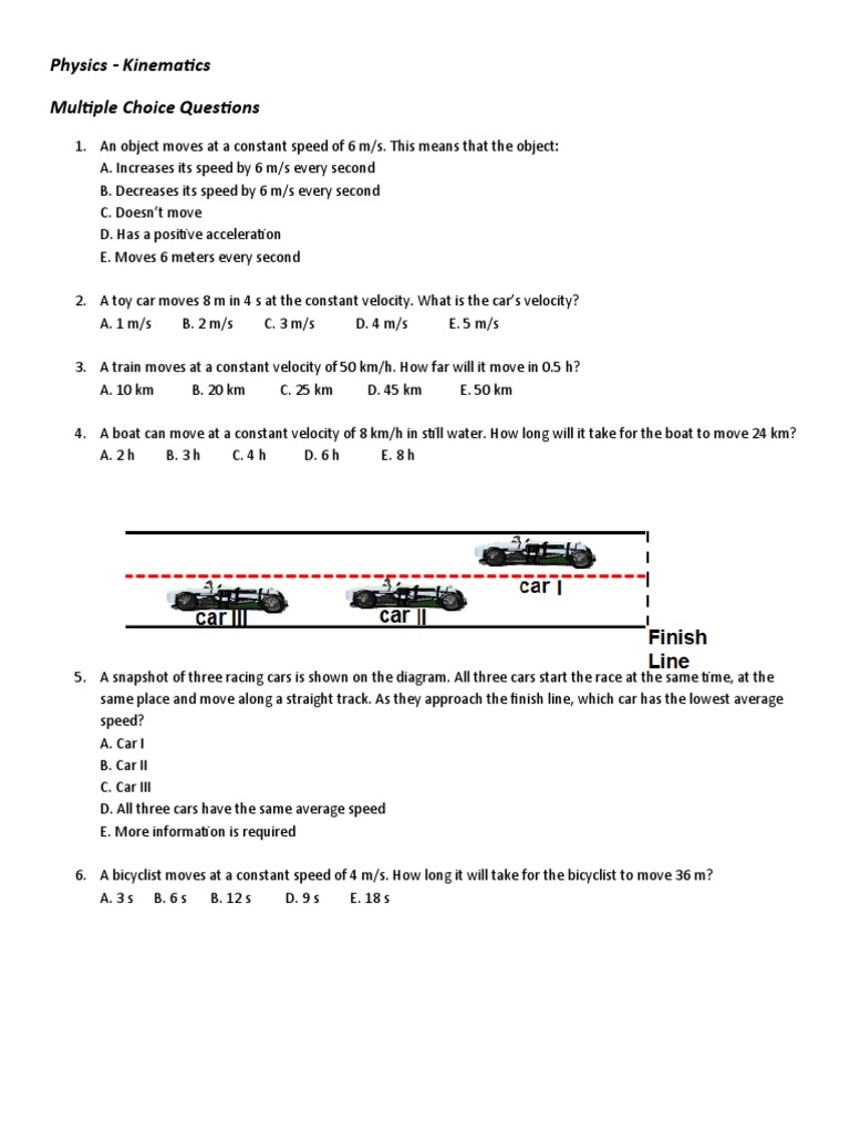 Kinematics Multiple Choice Questions 2 | PDF | Acceleration | Velocity