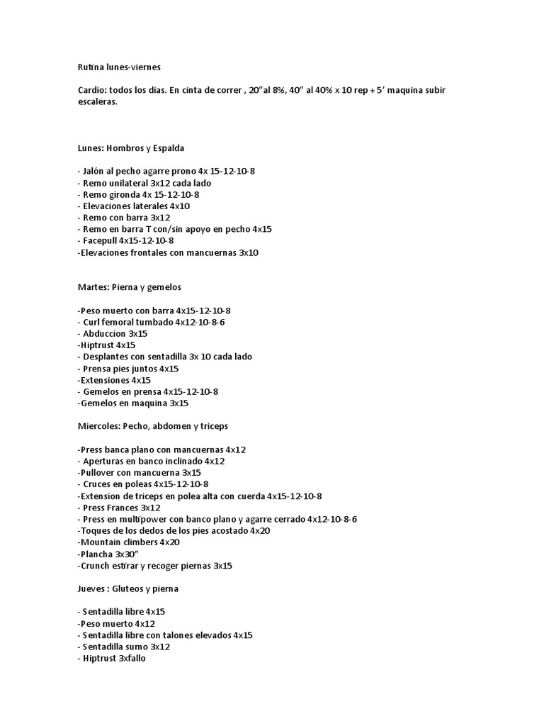 Rutina Lunes Viernes Pdf