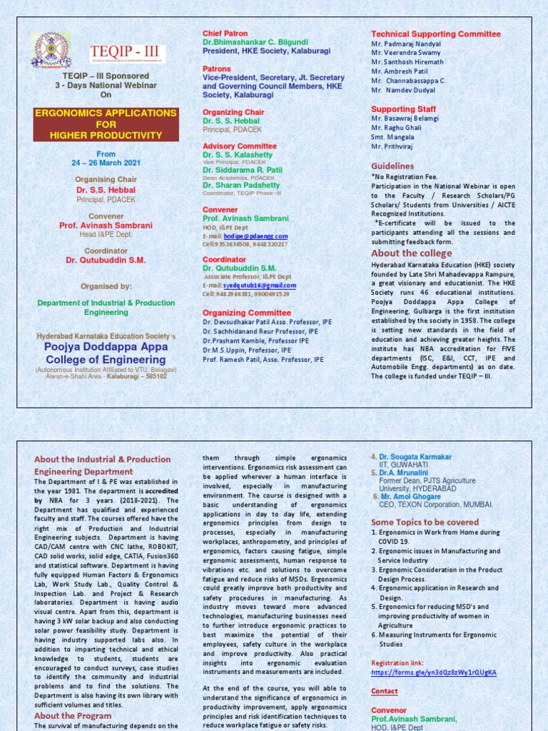 Ergonomics Applications FOR Higher Productivity: Teqip - III Sponsored ...
