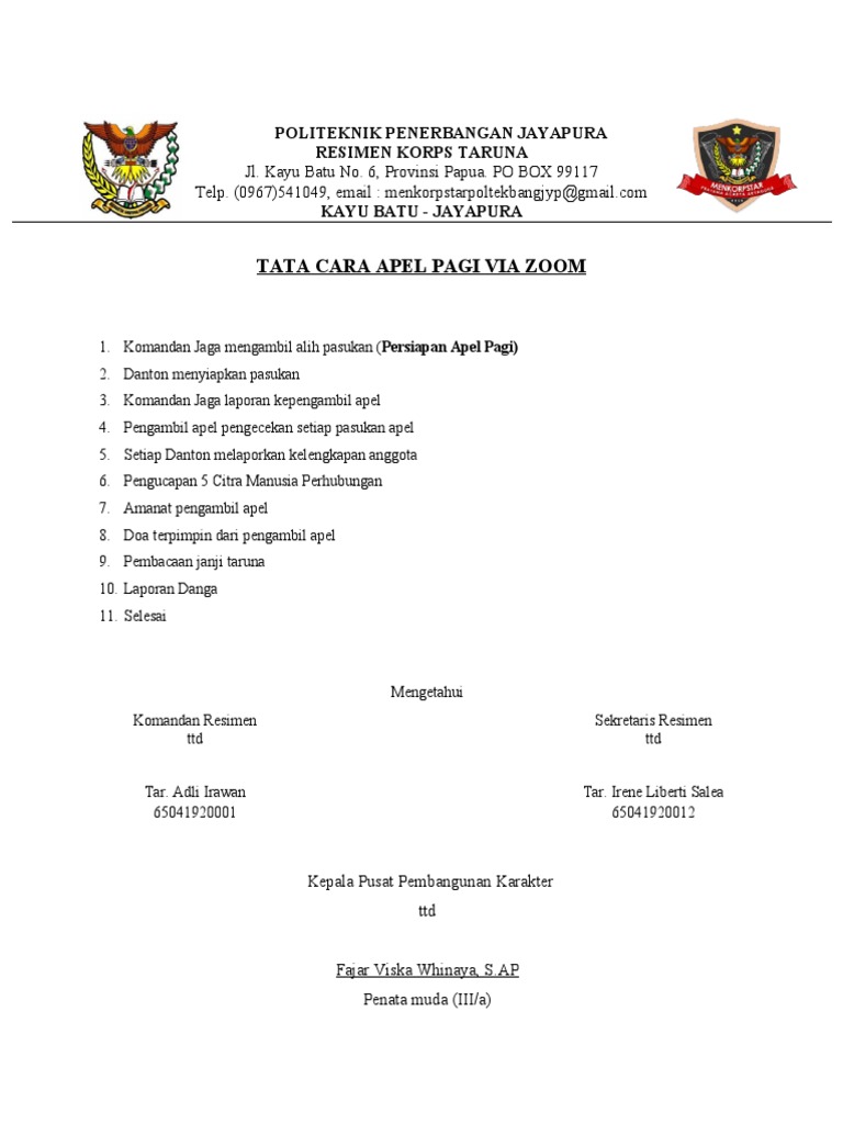 Tata Cara Apel Pagi Via Zoom | PDF