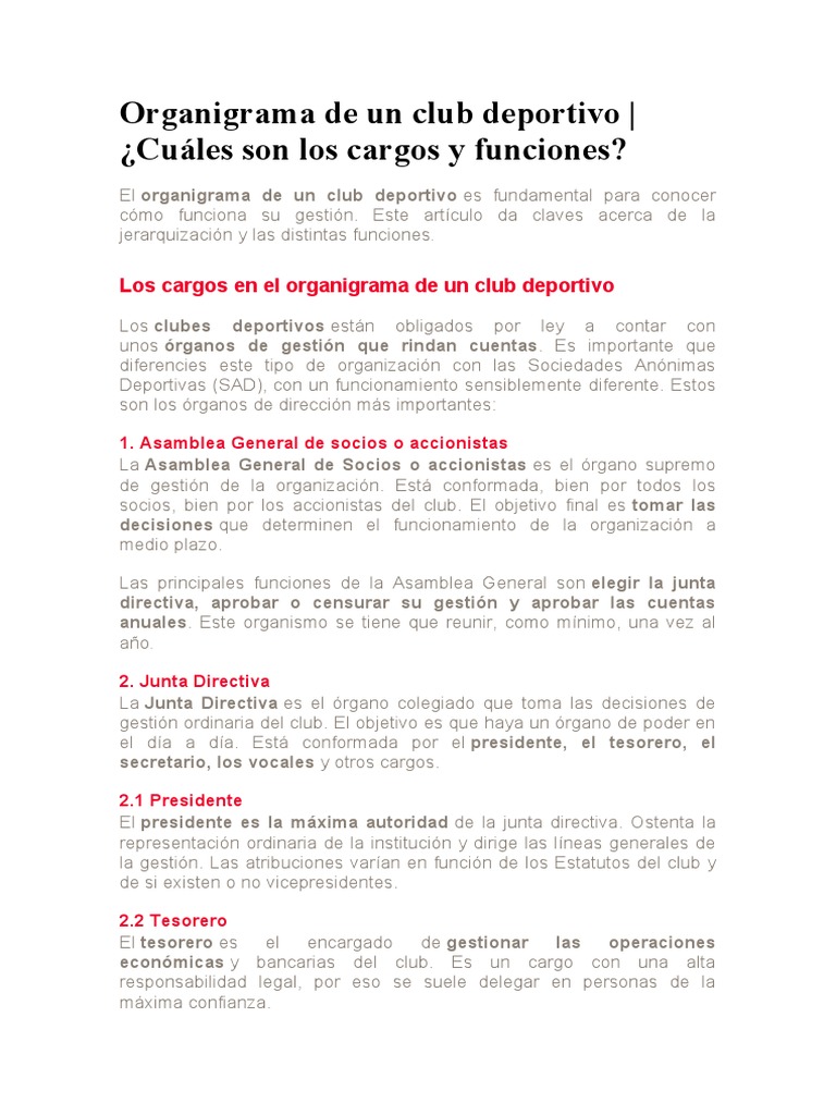 Organigrama de Un Club Deportivo | PDF | Junta Directiva