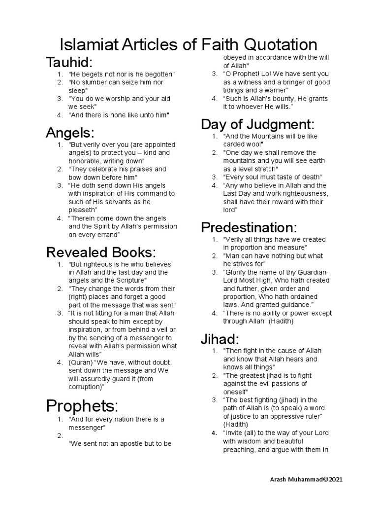 Islamiat Articles of Faith Quotations | PDF | Prophets And Messengers ...