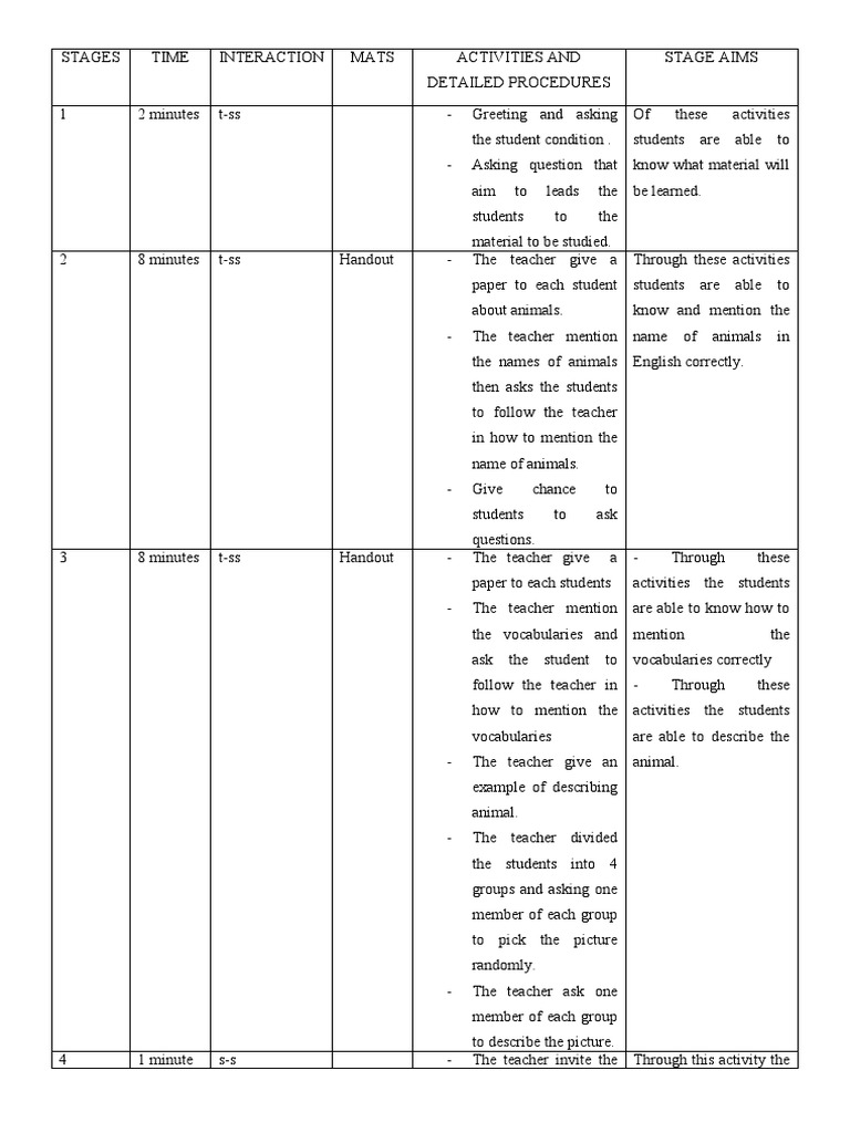 Lesson Plan Animals | PDF | Lesson Plan | Zoology