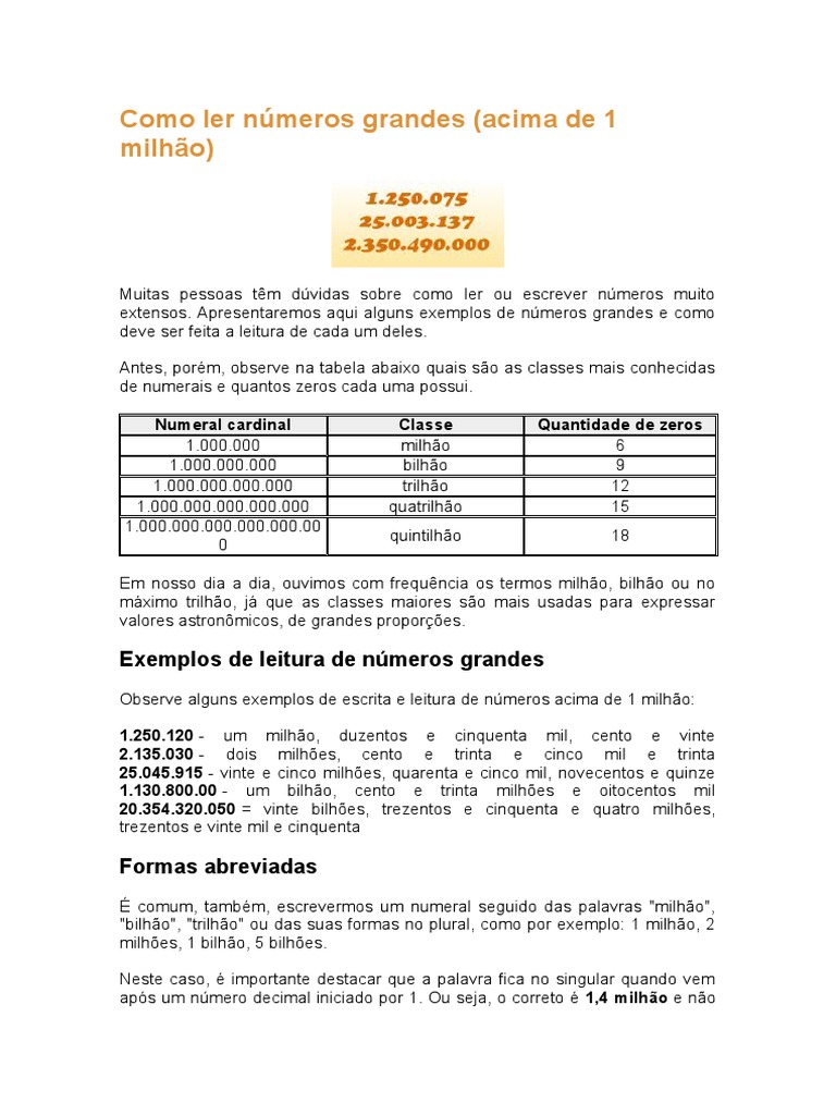 Como Ler Números Grandes | PDF