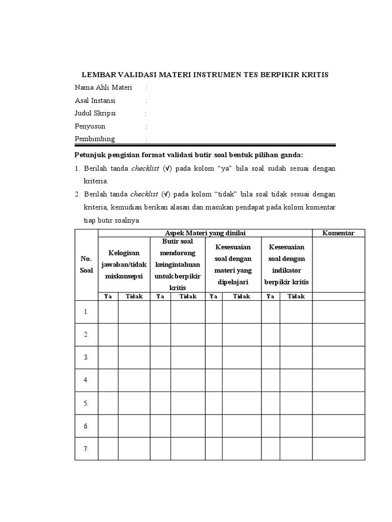 Lembar Validasi Materi | PDF