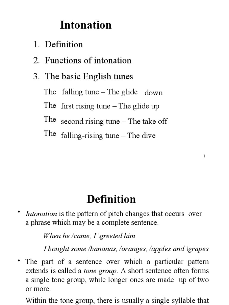 Intonation: 1. Definition 2. Functions of Intonation 3. The Basic ...