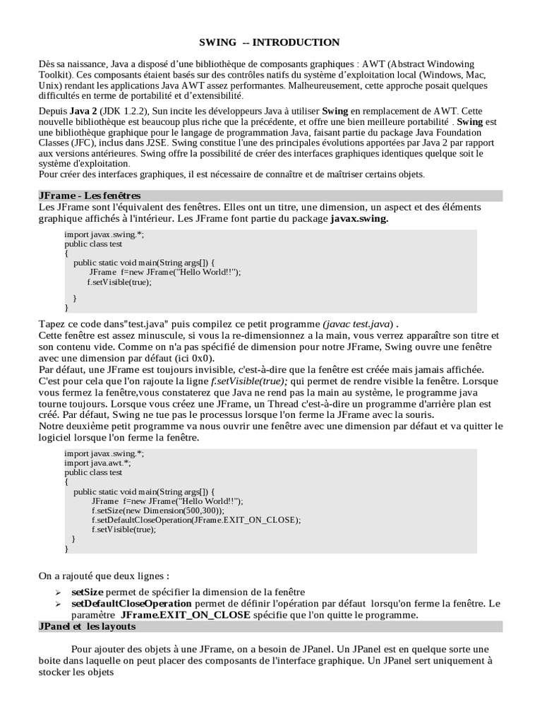 Swing | PDF | Java (Langage de programmation) | Logiciel système