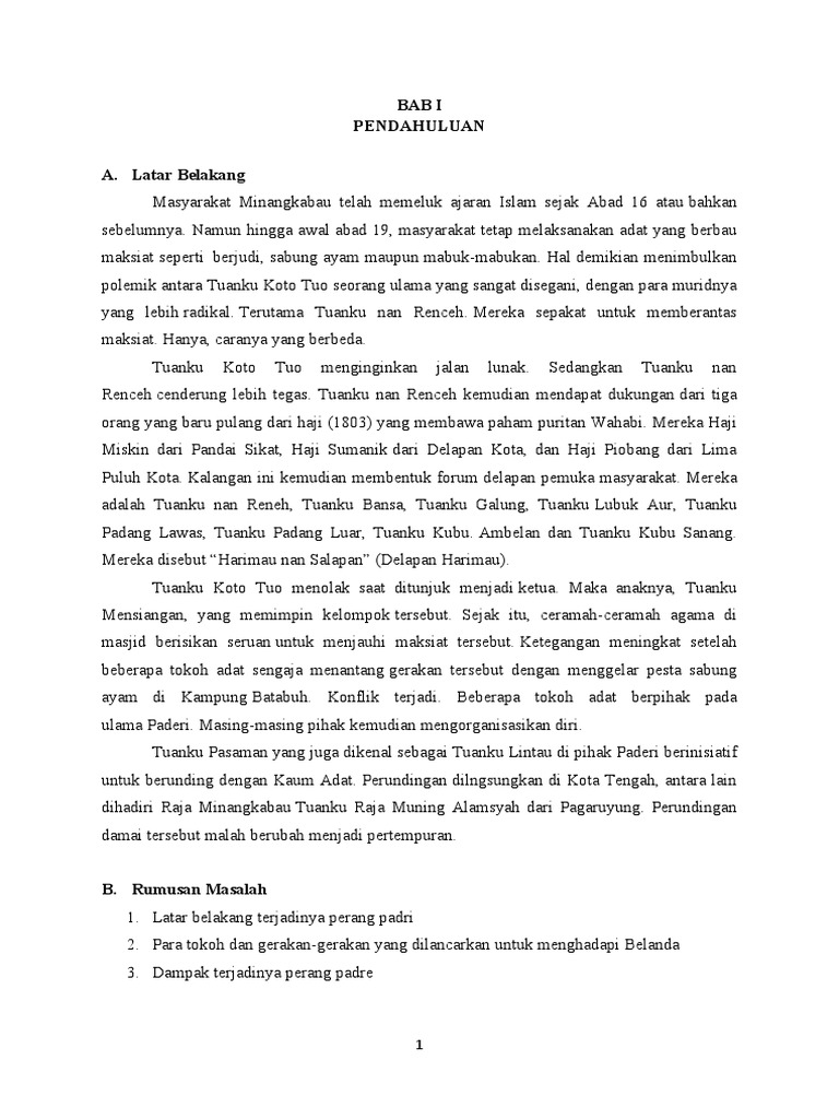 Latar Belakang Perang Padri 1821-1837 | PDF | Politik | Perjalanan