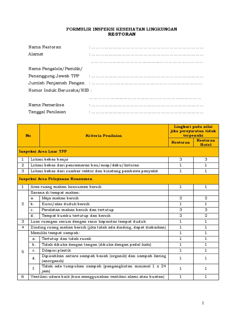 Form IKL Restoran | PDF
