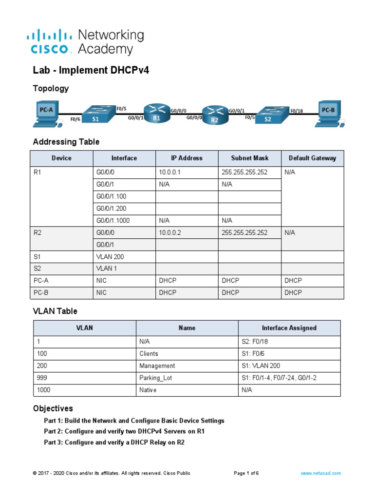 Assignment 7.1 Implement DHCPv4 | PDF | Ip Address | Computer Network