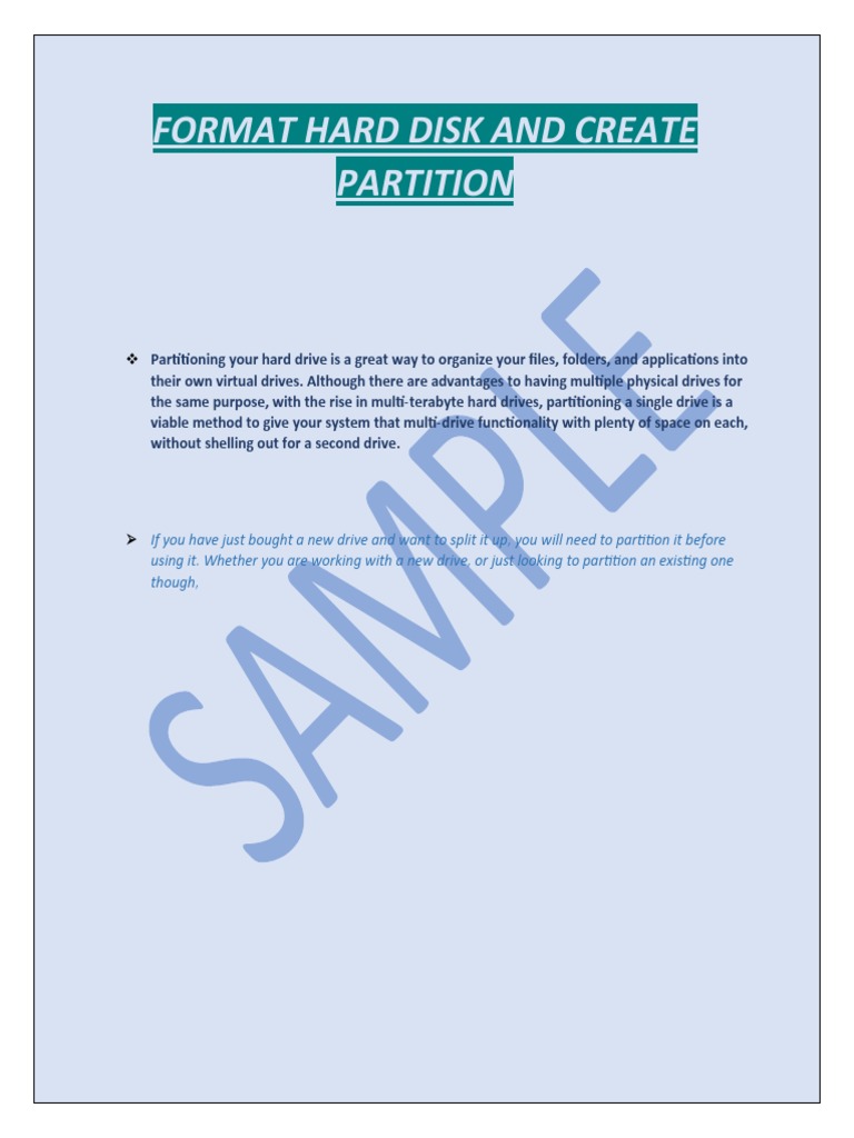Format Hard Disk and Create Partition | PDF