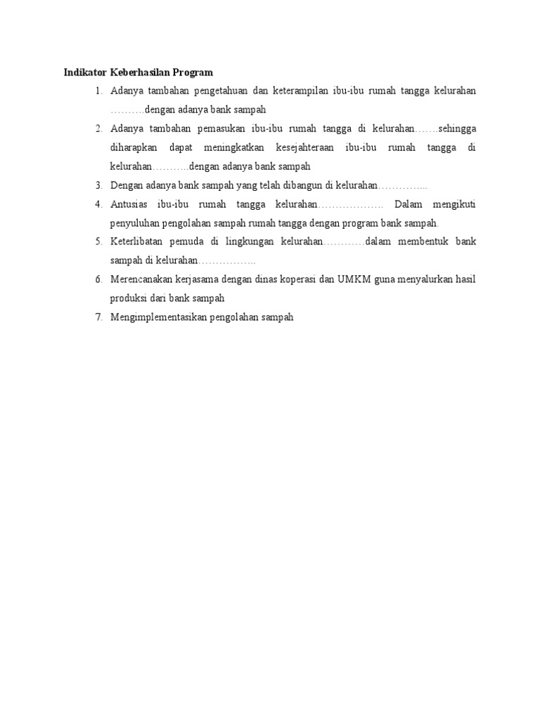 Indikator Keberhasilan Program | PDF