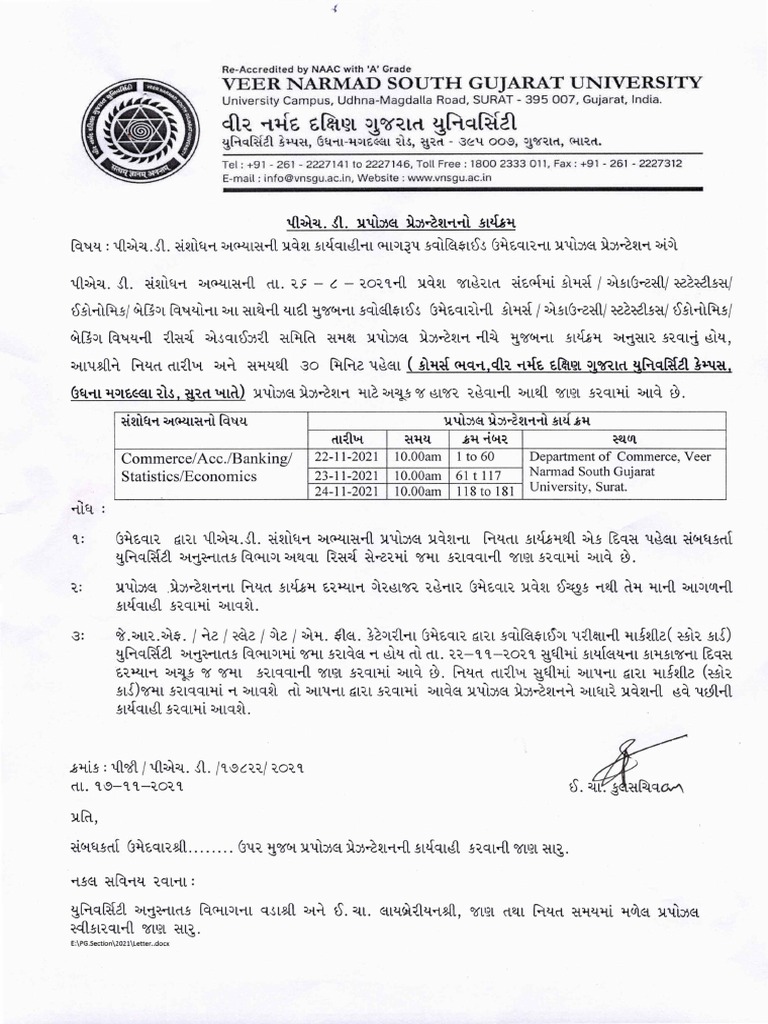 PH.D Proposal Presentation Date. & Time (Commerce) | PDF