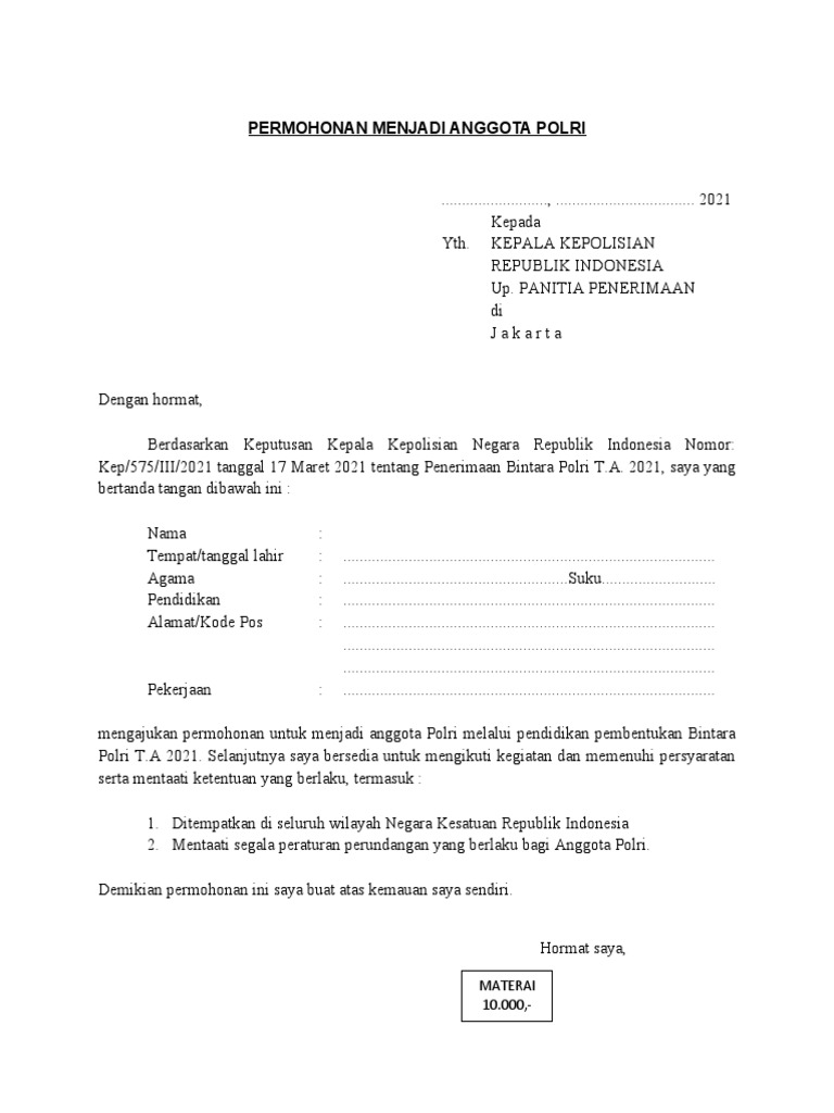 Permohonan Menjadi Anggota Polr1 | PDF