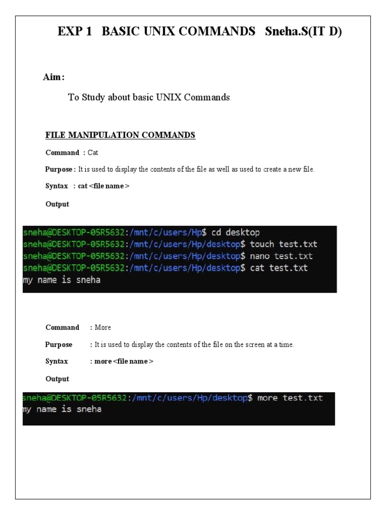 Exp 1 Basic Unix Commands | PDF | Computer File | Input/Output