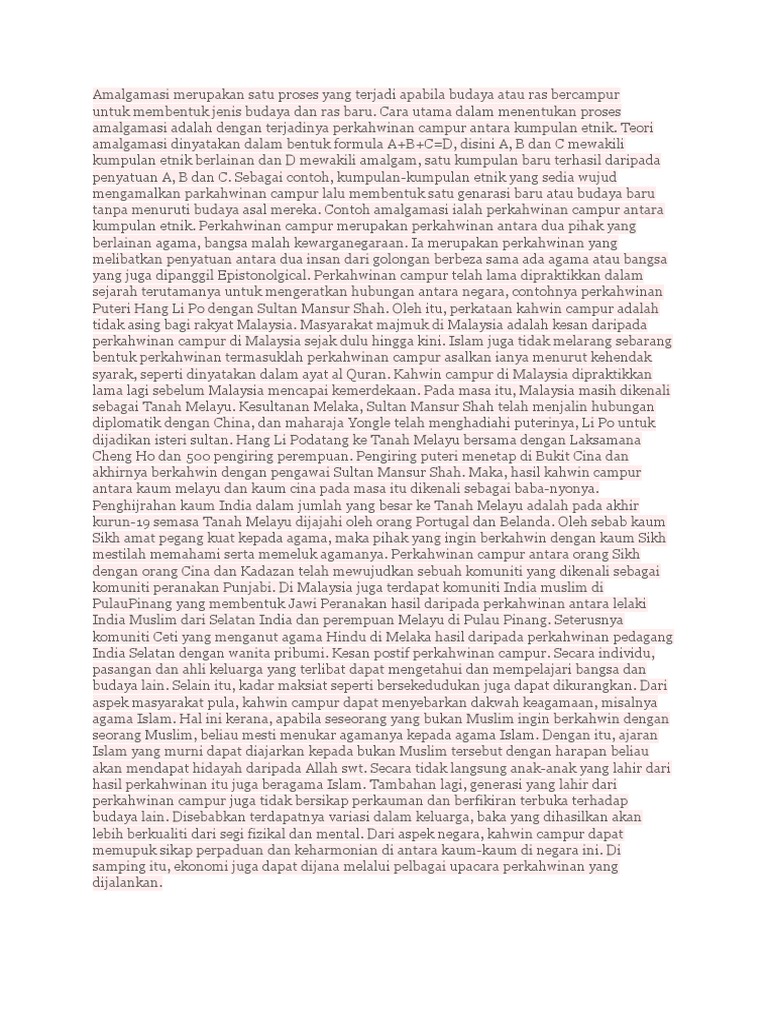 Amalgamasi Merupakan Satu Proses Yang Terjadi Apabila Budaya Atau Ras ...
