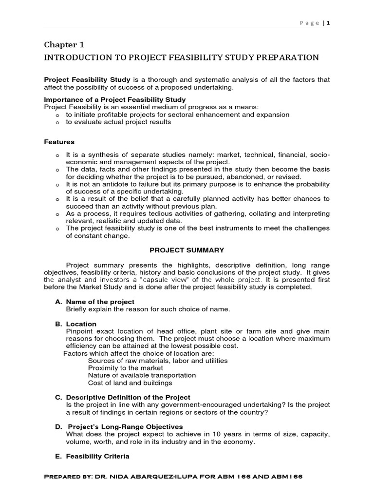 Chapter 1 Introduction To PFS | PDF | Feasibility Study | Valuation ...