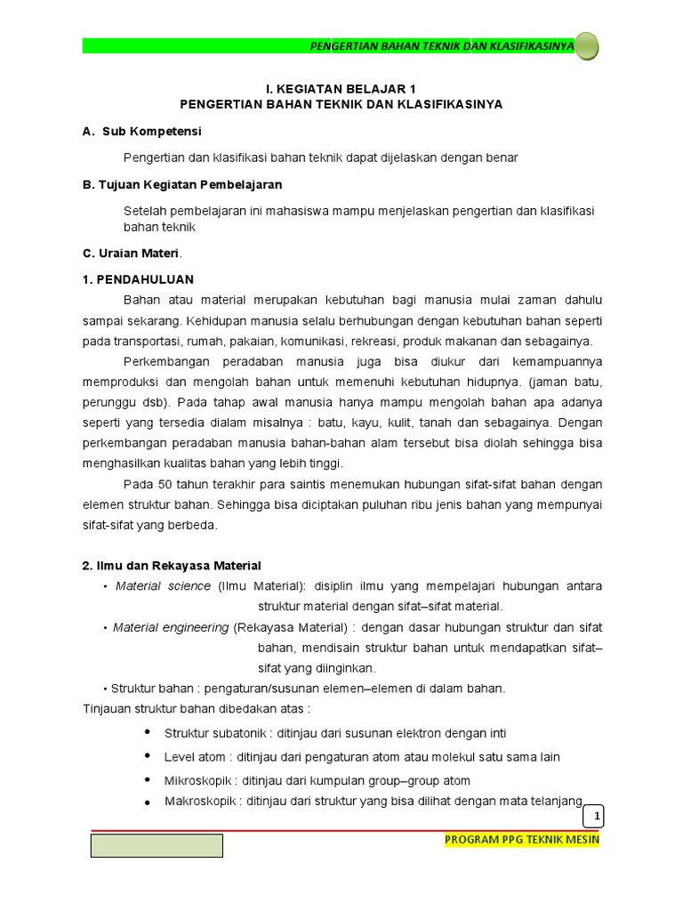 Pengertian dan Klasifikasi Bahan Teknik | PDF | Teknologi & Rekayasa