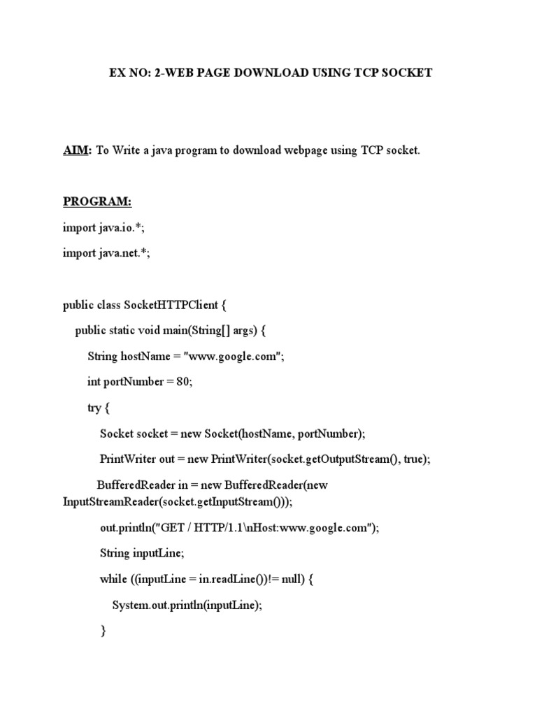 Download Webpage Using Tcp Socket In Java Pdf