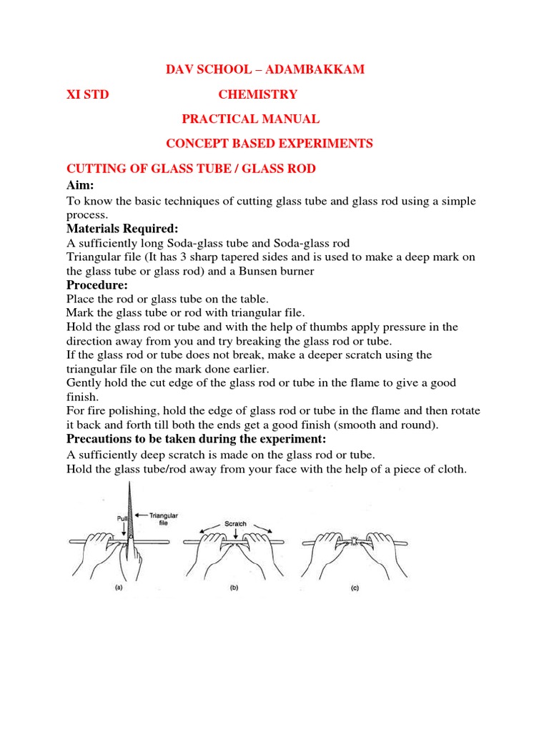 Dav School - Adambakkam Xi STD Chemistry Practical Manual Concept Based Experiments Cutting of ...