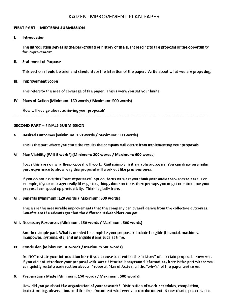 FORMAT KAIZEN IMPROVEMENT PLAN PAPER Full | PDF | Cognition