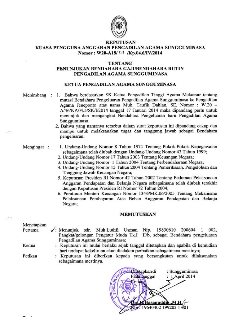 Contoh SK Bendahara Rutin | PDF