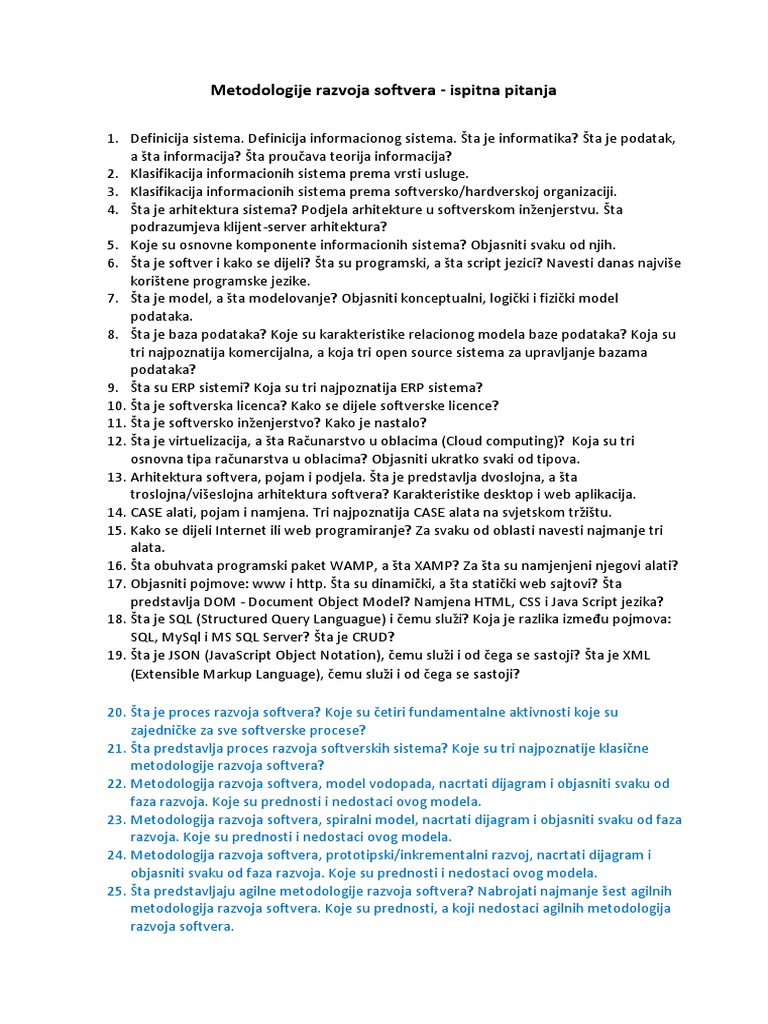 Metodologije Razvoja Softvera - Ispitna Pitanja | PDF