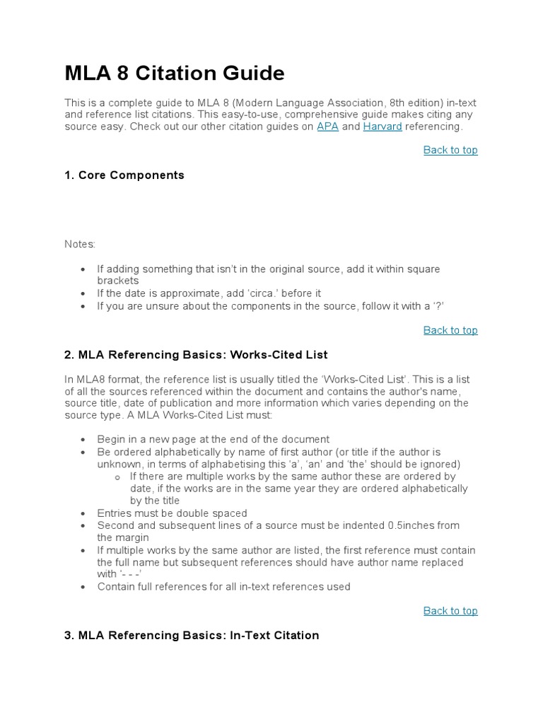 MLA 8 Citation Guide: 1. Core Components | PDF | Citation | Buffy The ...