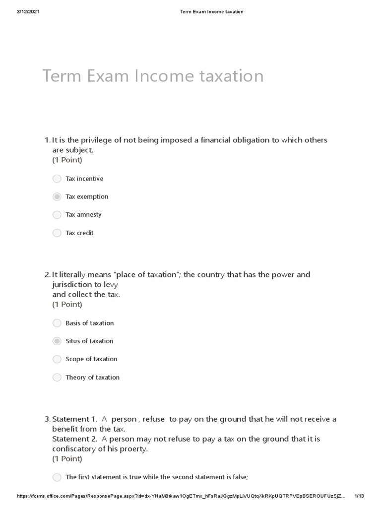 Income Taxation Exam Overview | PDF | Taxes | Income Tax