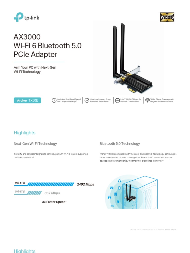 Archer TX50E (UN) - 1.0 Datasheet | PDF | Wi Fi | Ieee 802.11