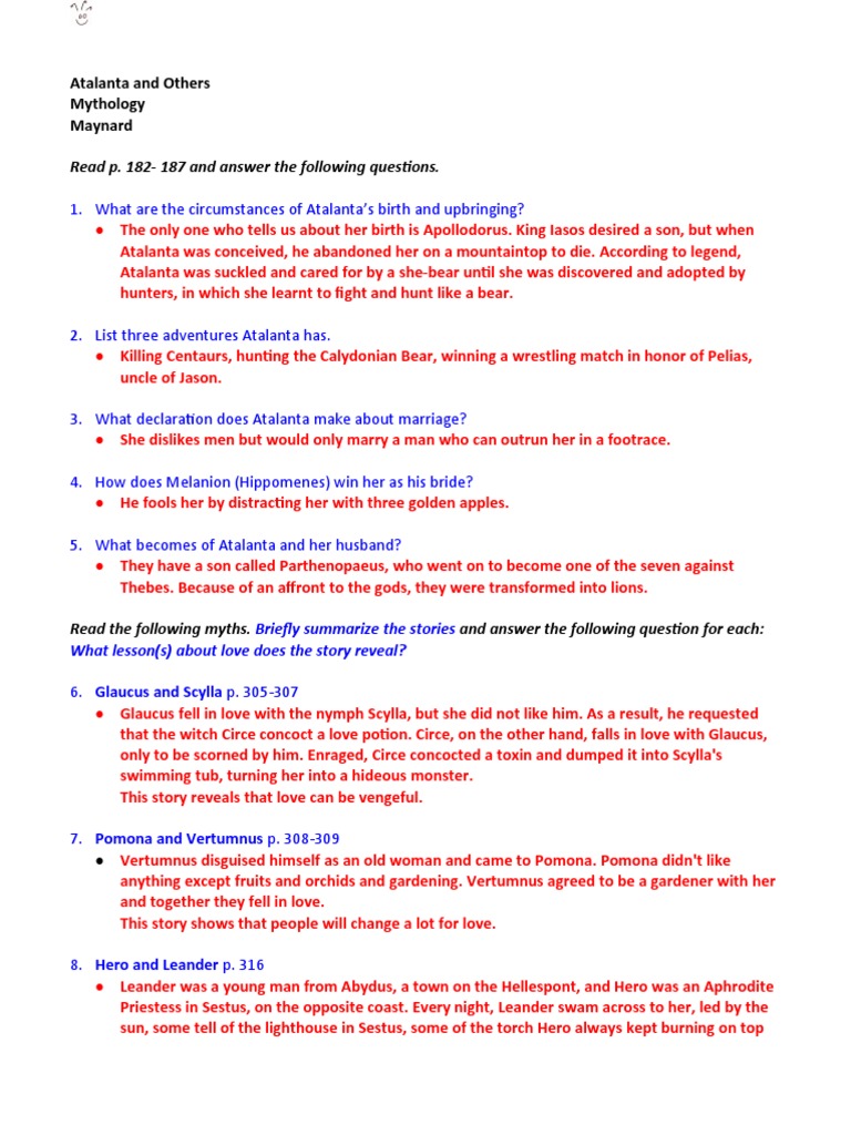 Read P. 182-187 and Answer The Following Questions.: Atalanta and ...